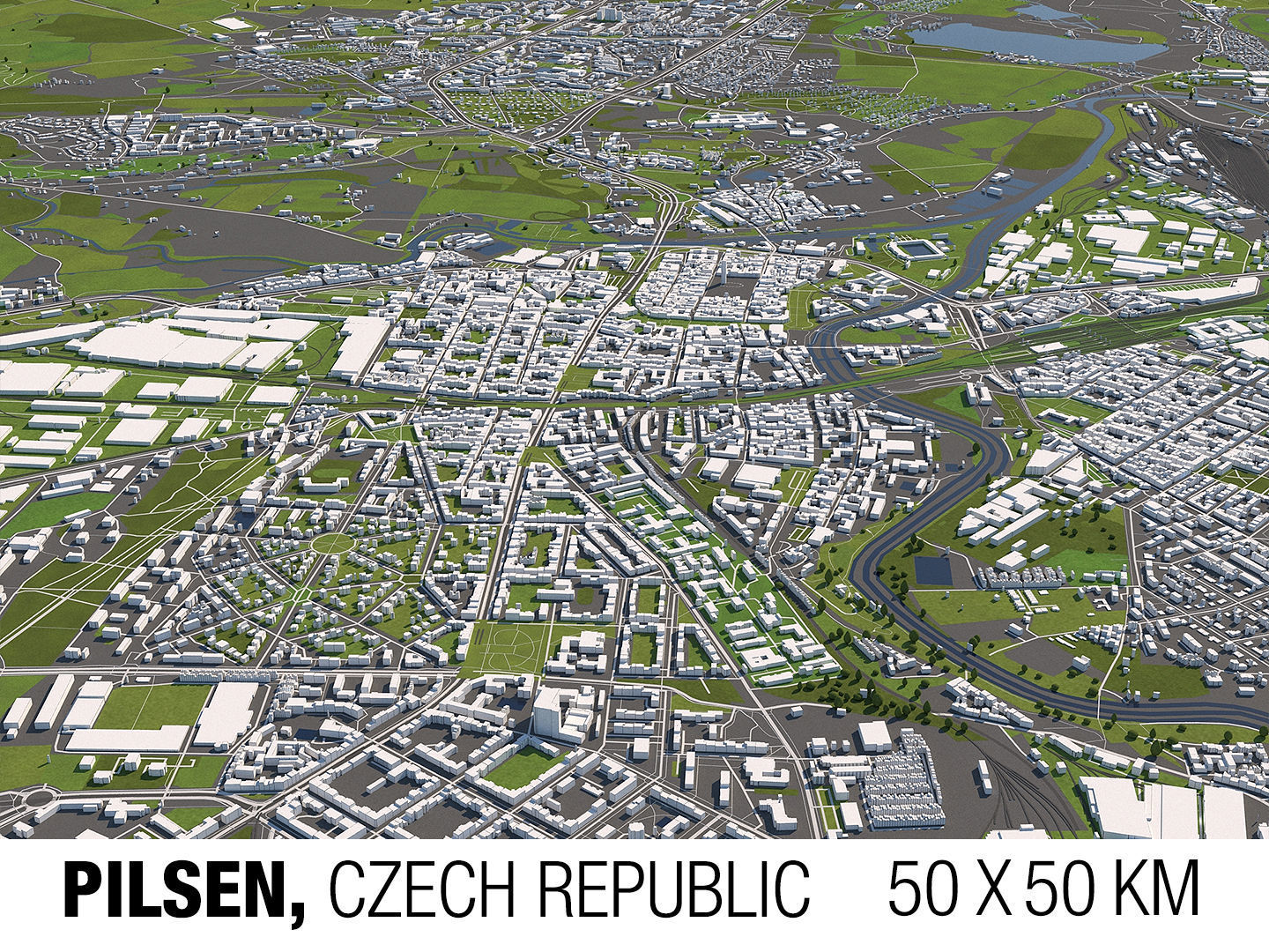 Pilsen Czech Republic 50x50km 3D City Map 3D model | CGTrader