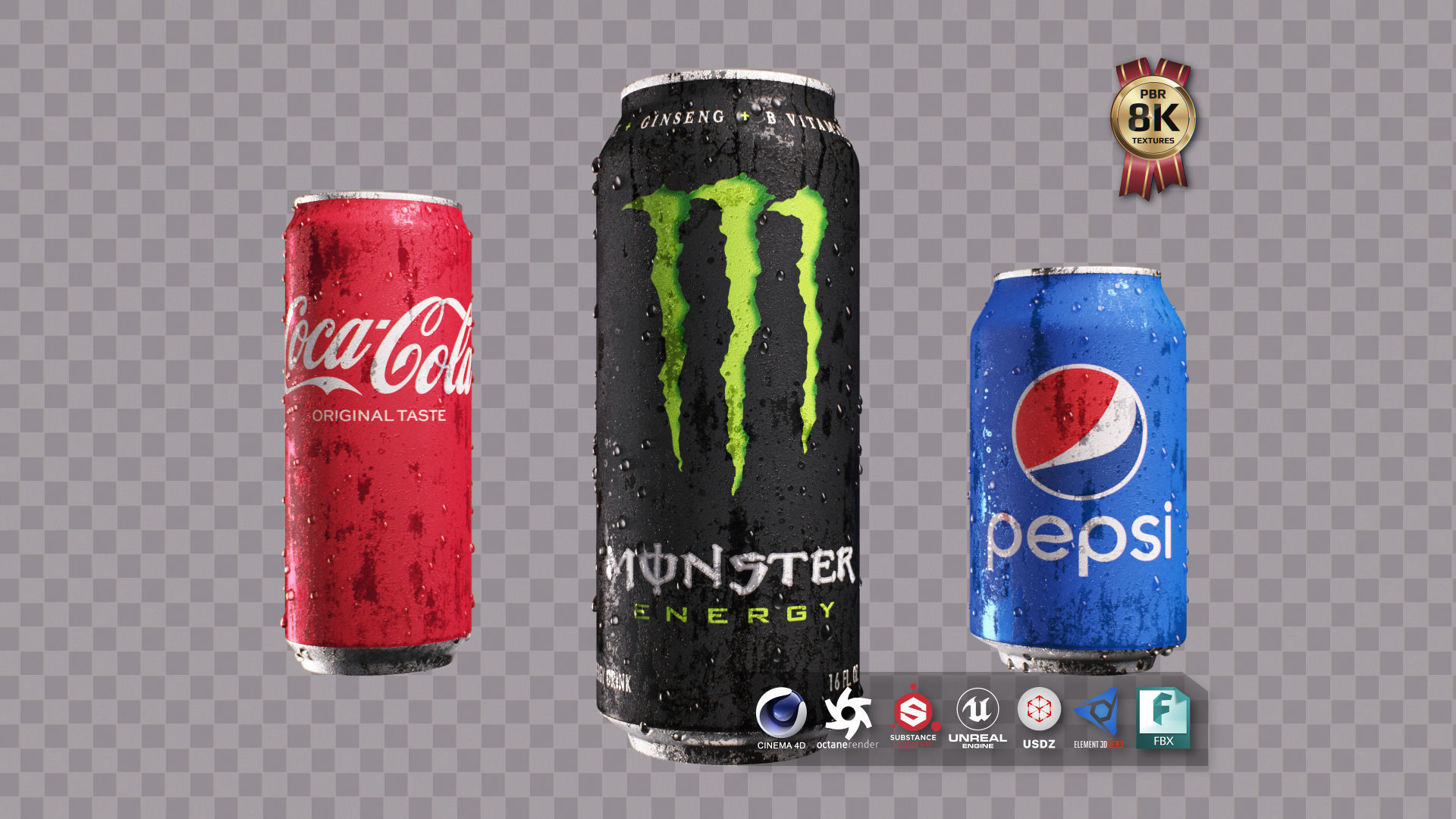 3D model Soda Cans of Monster Coke and Pepsi VR / AR / low-poly | CGTrader