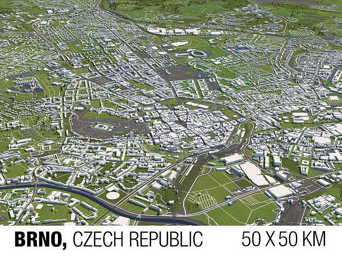 Brno Czech Republic 50x50km 3D City Map 3D model | CGTrader