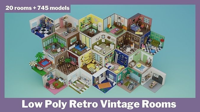 3D model Low Poly Retro Vintage Rooms Interiors VR / AR / low-poly ...