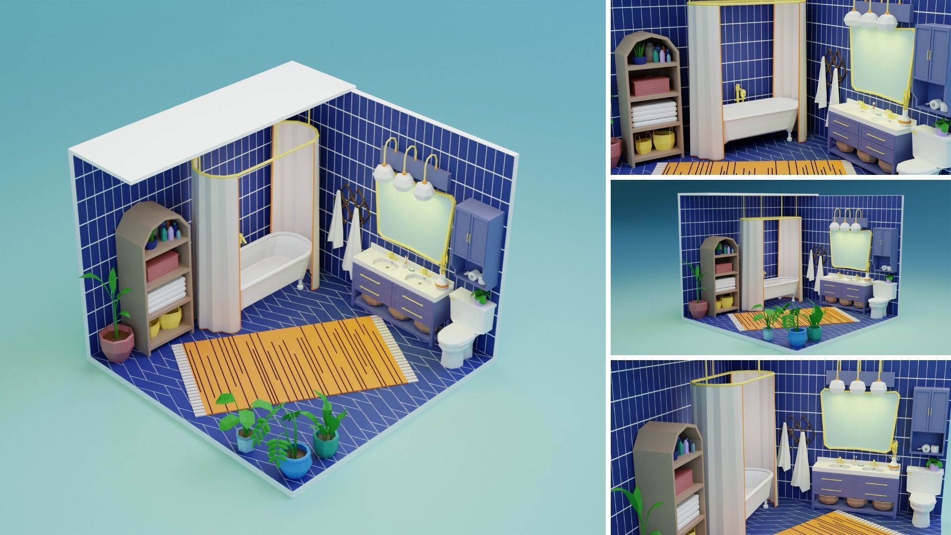 3D model Low Poly Retro Vintage Rooms Interiors VR / AR / low-poly ...