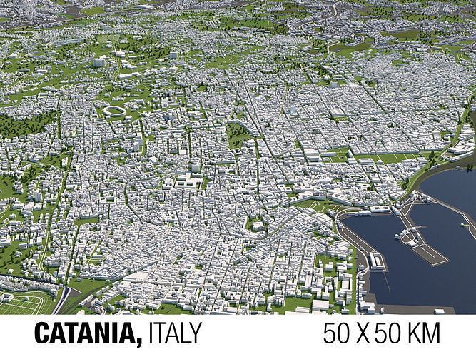 Catania Italy 50x50km City Map 3D Model 3D model | CGTrader