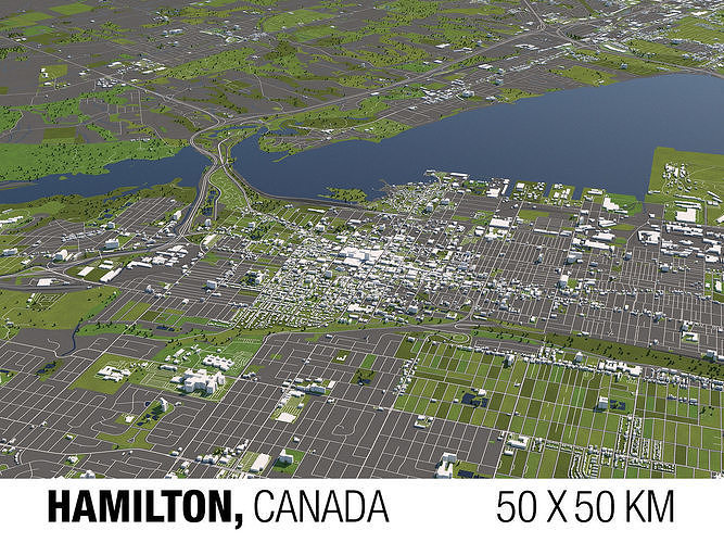 Hamilton Canada 50x50km 3D City Map 3D model | CGTrader