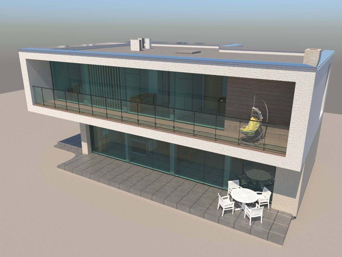 Modern individual residential building with a flat roof 3D model | CGTrader