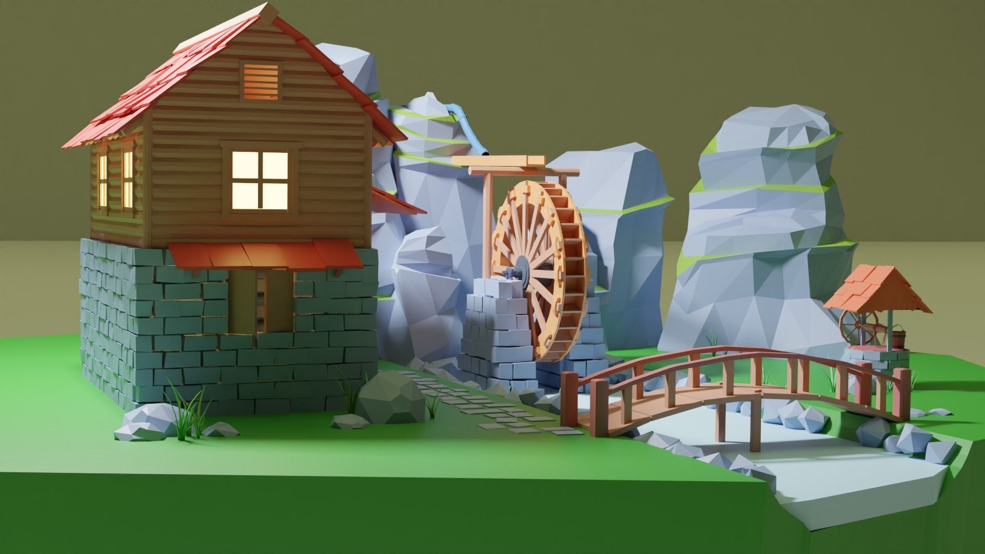 3D model Watermill House Low Poly - Wood Farm mill VR / AR / low-poly ...