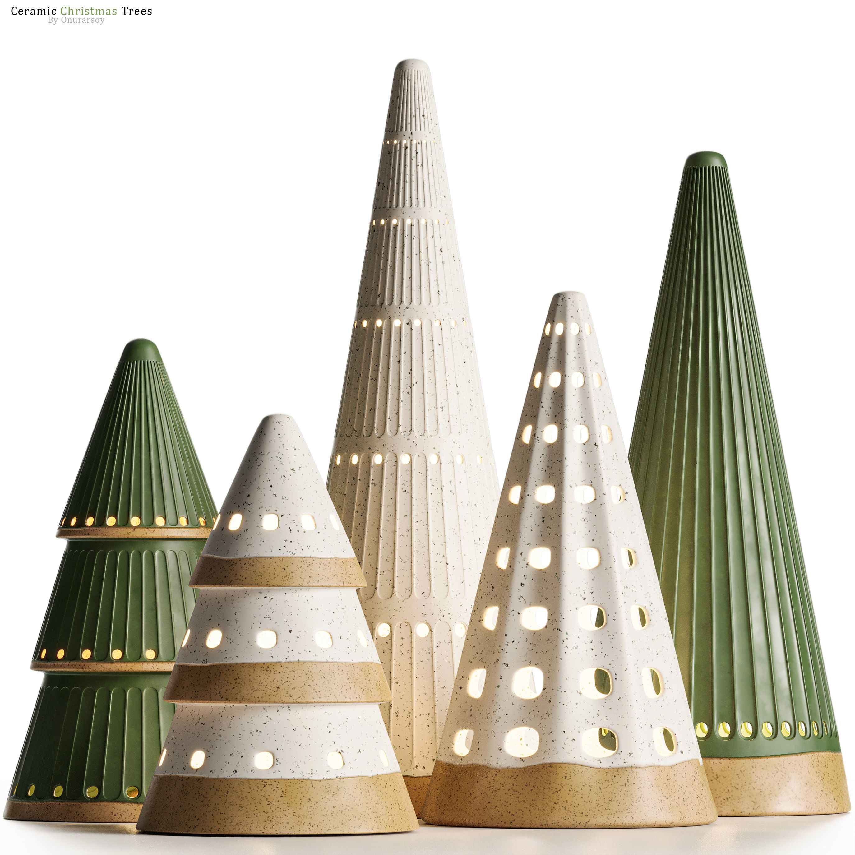 LED Ceramic Christmas Trees Decoration Set 3D model | CGTrader