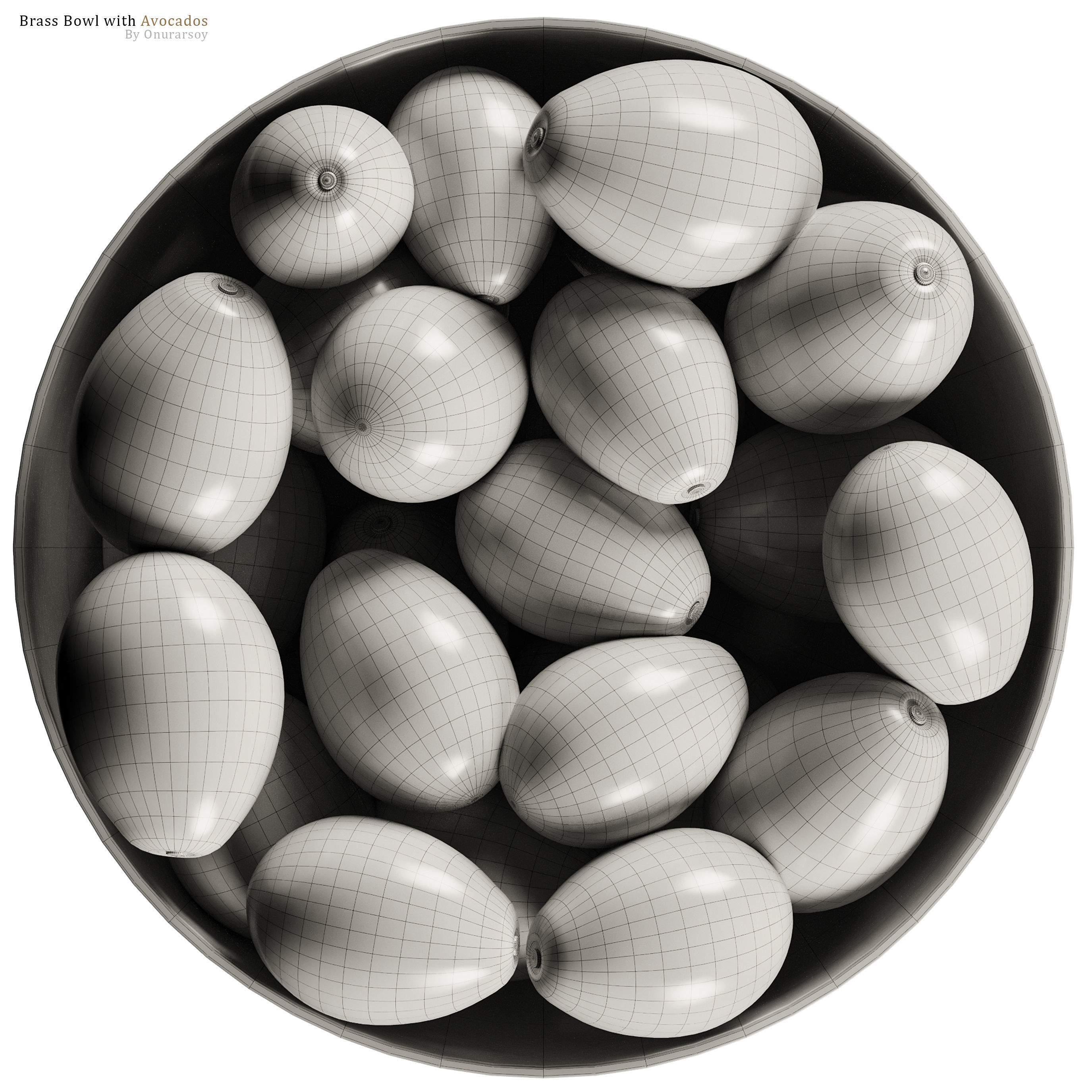 Picardy Brass Bowl Centerpiece with Avocados 3D model | CGTrader