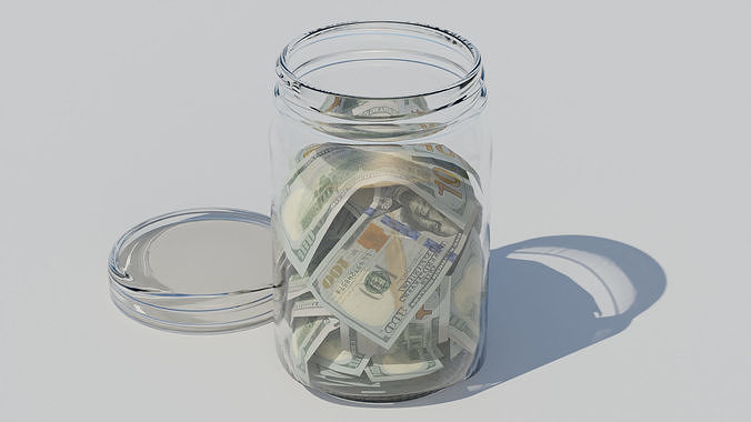 3D model Glass jar full of money piggy bank dollars pack VR / AR / low ...