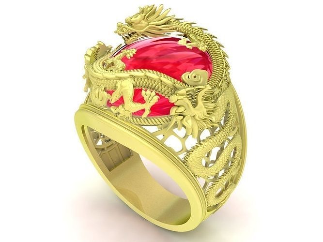 oval ruby zodiac chinese dragon ring 3866 3D model 3D printable | CGTrader