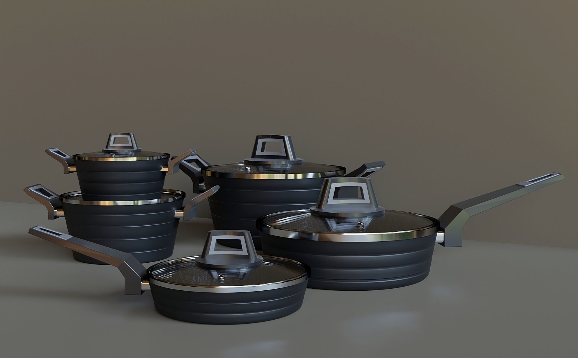 Kitchen set of pots and pans 3D model | CGTrader