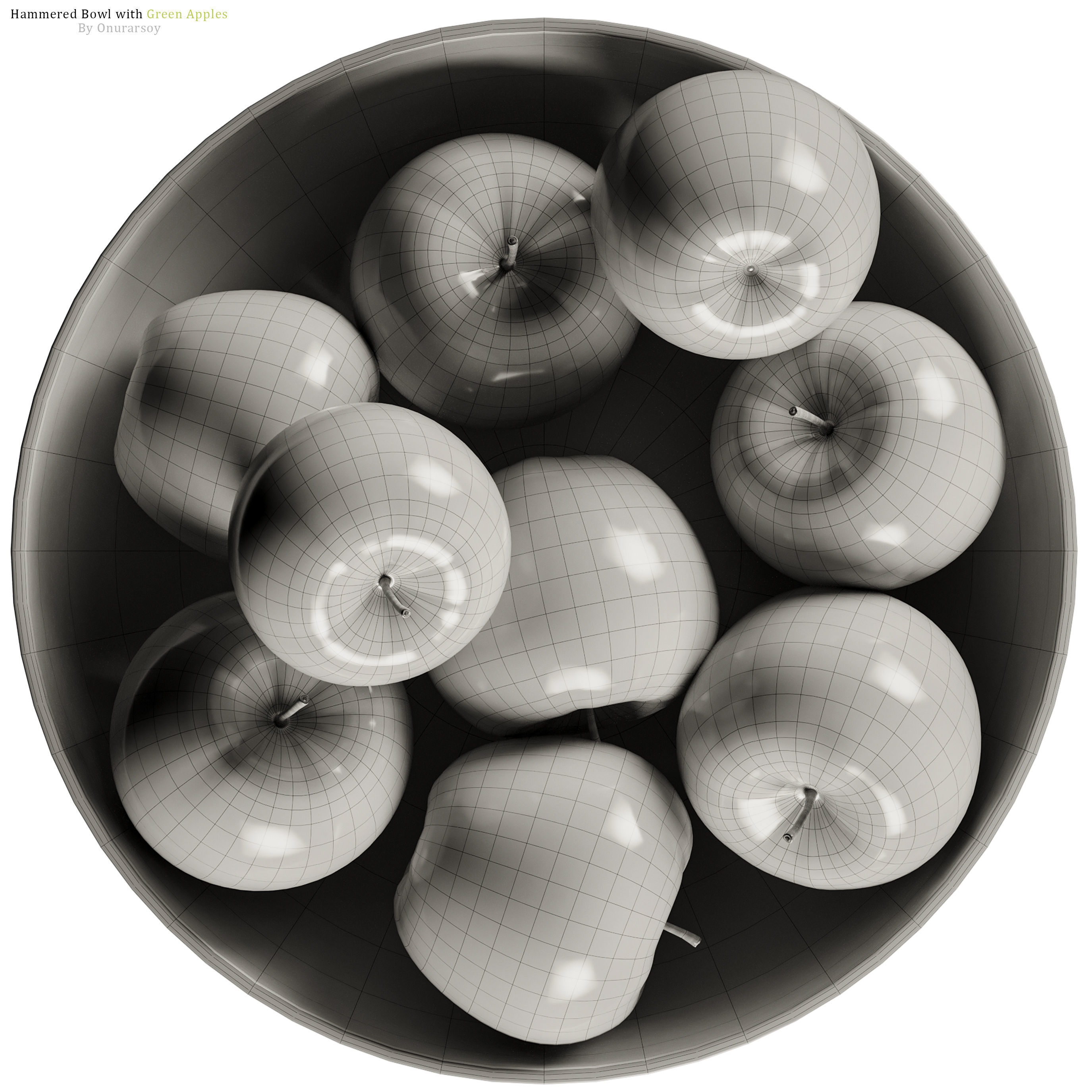 Hammered Bowl with Green Apples 3D model | CGTrader