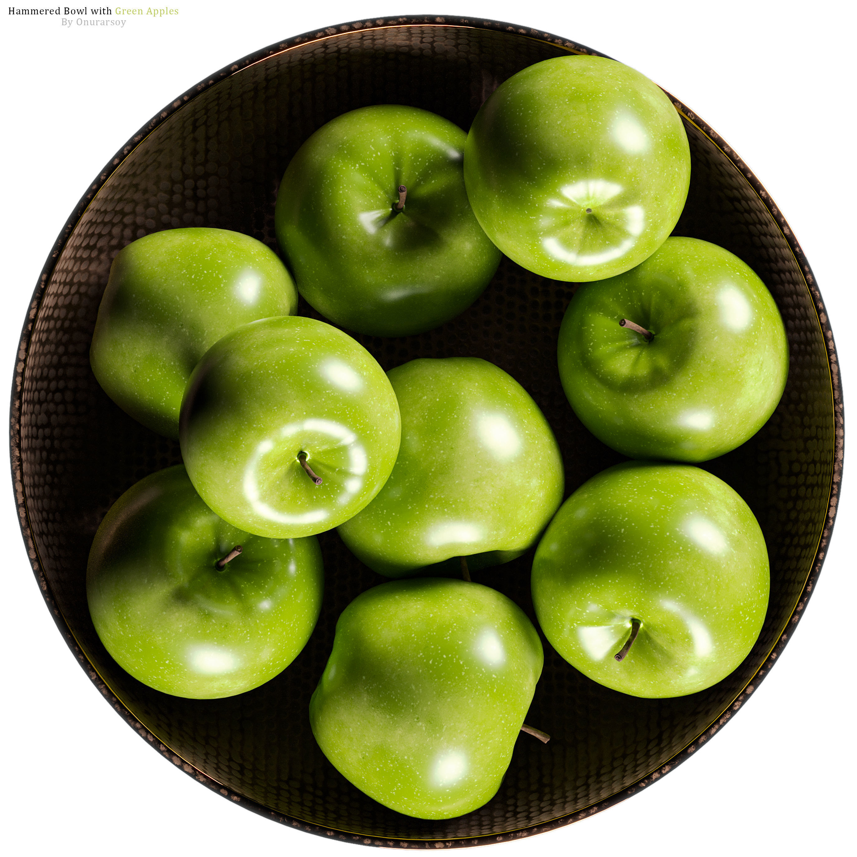 Hammered Bowl with Green Apples 3D model | CGTrader