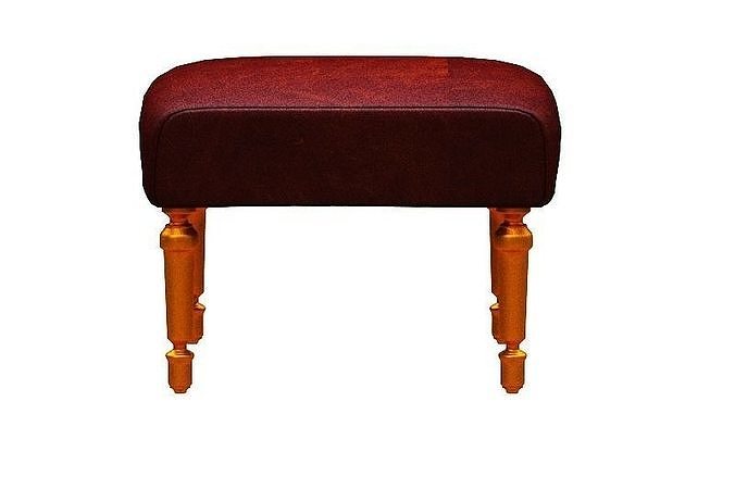 3D model Footstool red leather and gold foil legs VR / AR / low-poly ...
