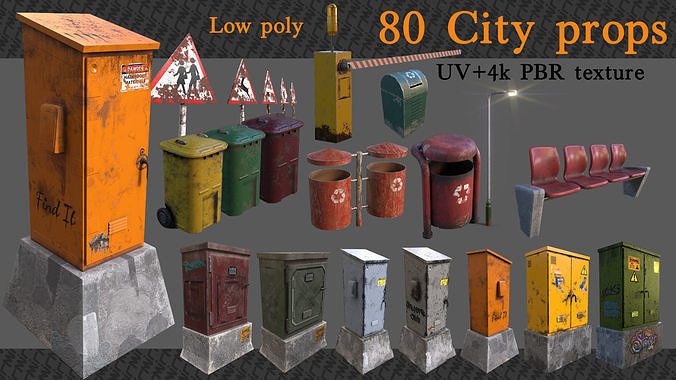 3D model City Props Low Poly vol 1 VR / AR / low-poly | CGTrader
