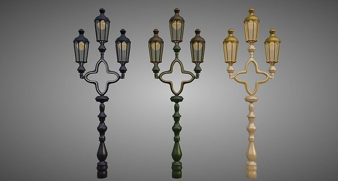 Lampost street lamp with three candle holders 3D model | CGTrader