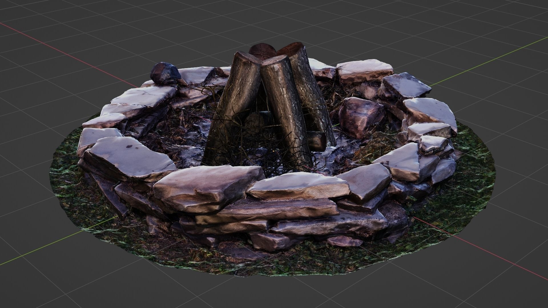 Flagstone Fire Pit with Optional Firewood 3D model | CGTrader