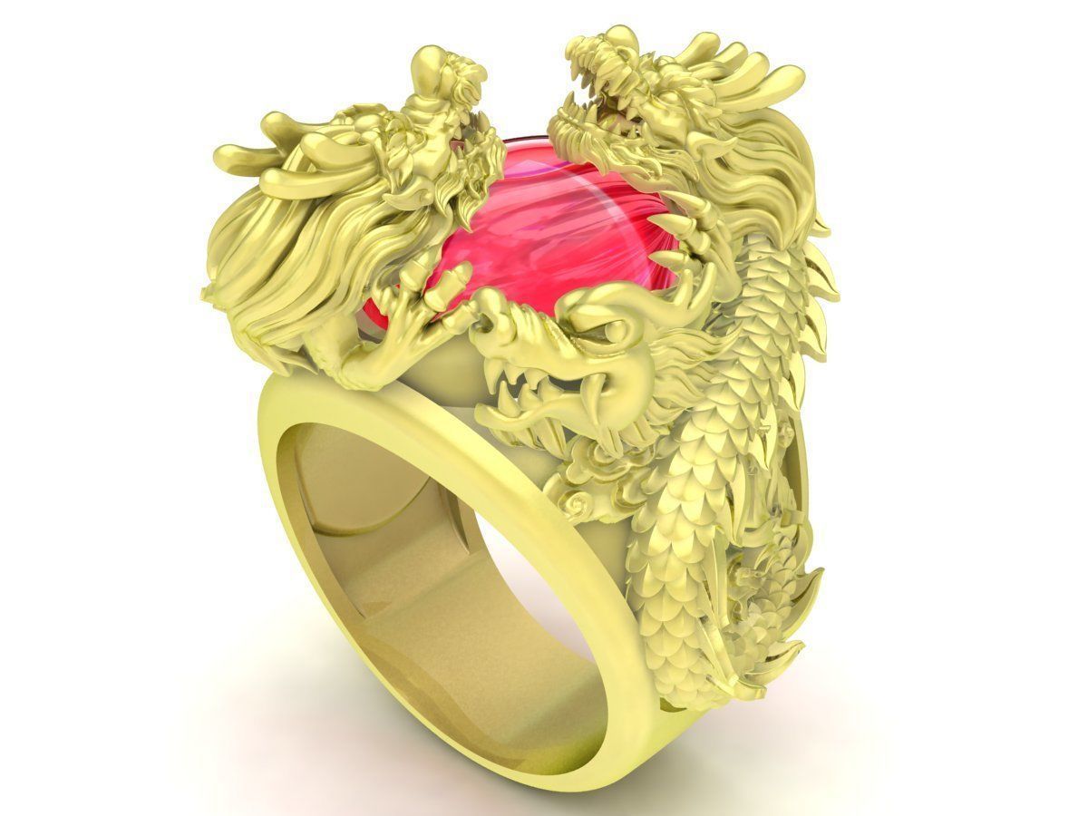 oval ruby chinese dragon ring for men 3873 3D model 3D printable | CGTrader