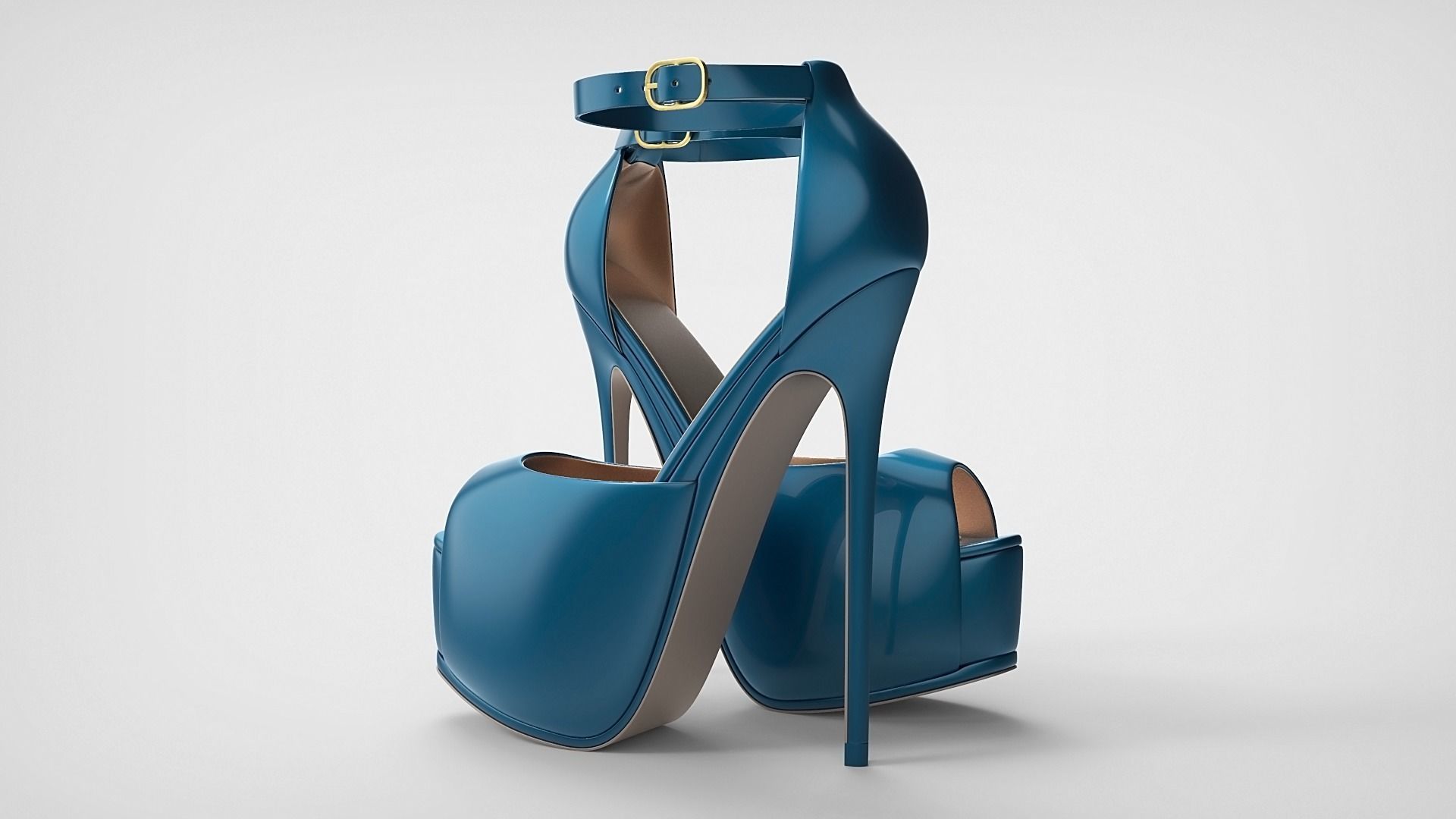 Beautiful Peep Toe Platform High Heels Shoes with Ankle Strap 3D model ...