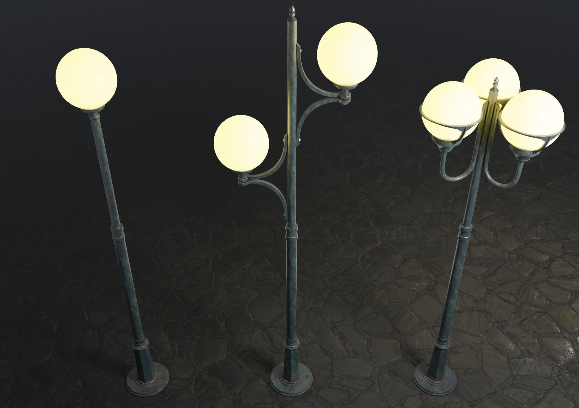 Set of Spherical Street Lamps 3D model | CGTrader