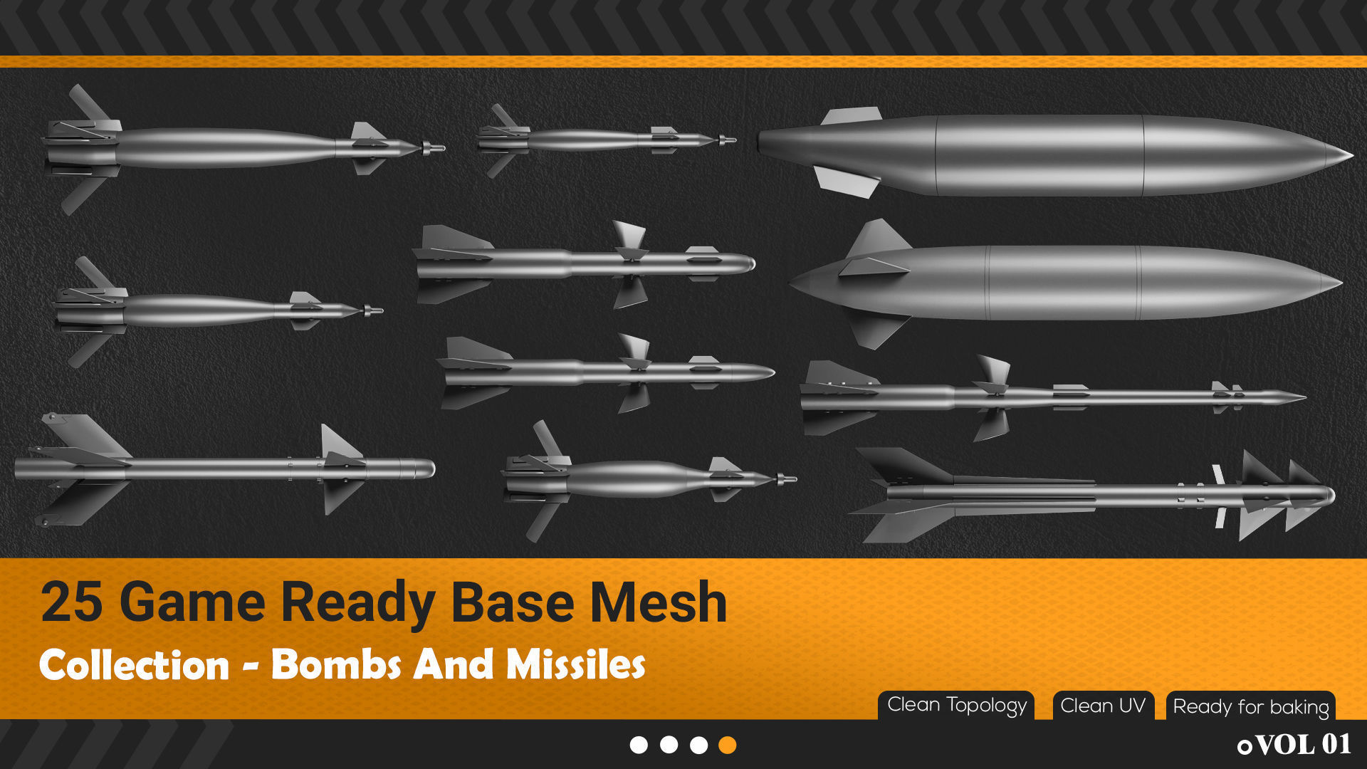 3D model 25 Bombs And Missiles Base Mesh-Game Ready VR / AR / low-poly ...