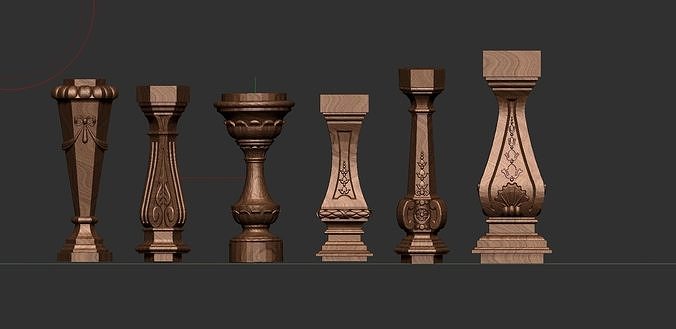 Pedestal 6 model set of wooden columns 3D model 3D printable | CGTrader