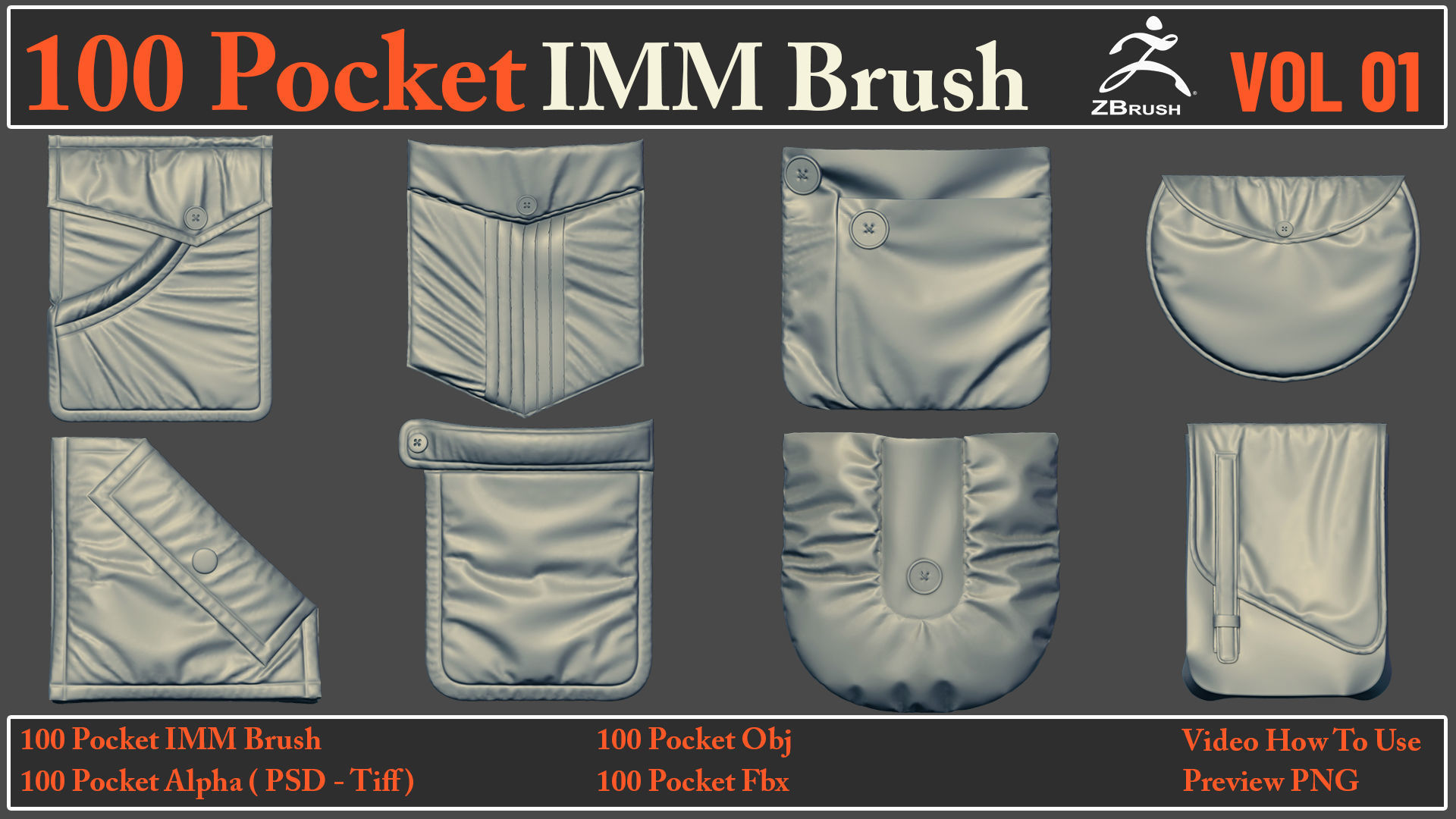 100 Pocket IMM Brush - 100 FBX - OBJ Files - Video How To Use 3D model | CGTrader