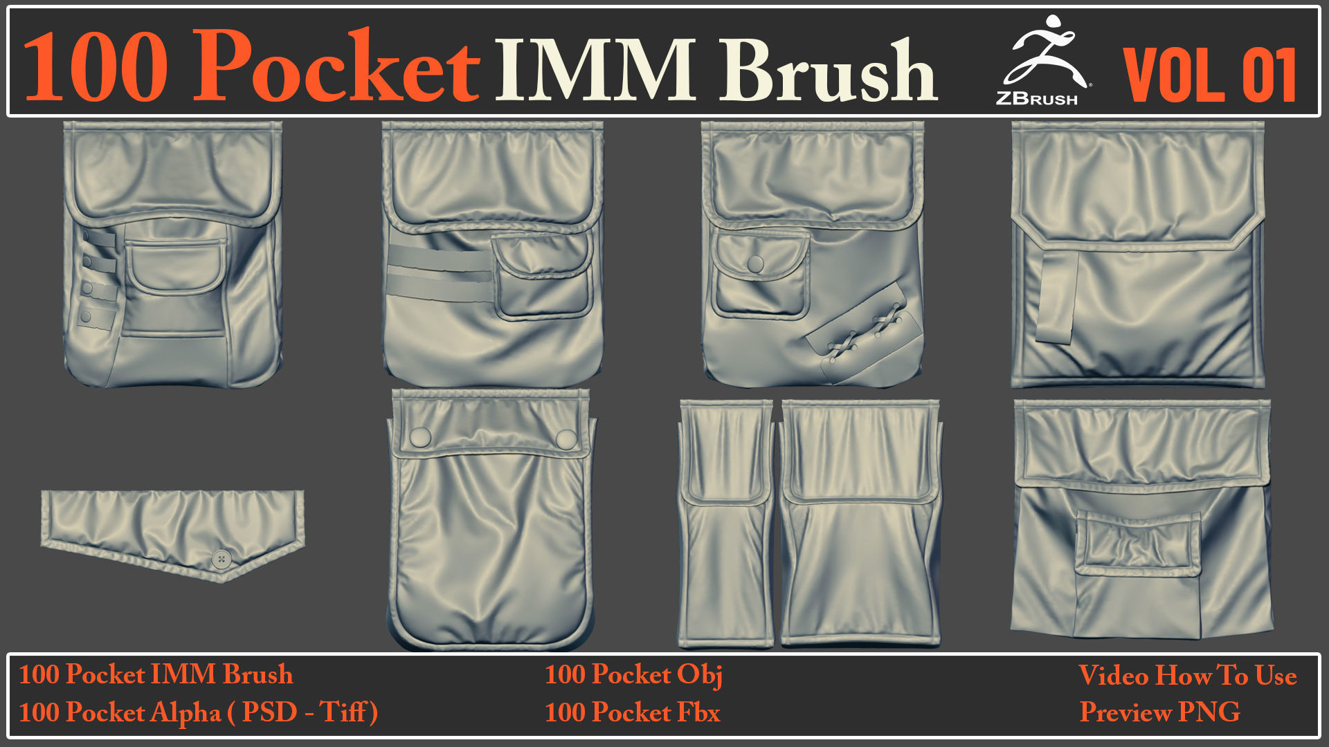 100 Pocket IMM Brush - 100 FBX - OBJ Files - Video How To Use 3D model | CGTrader