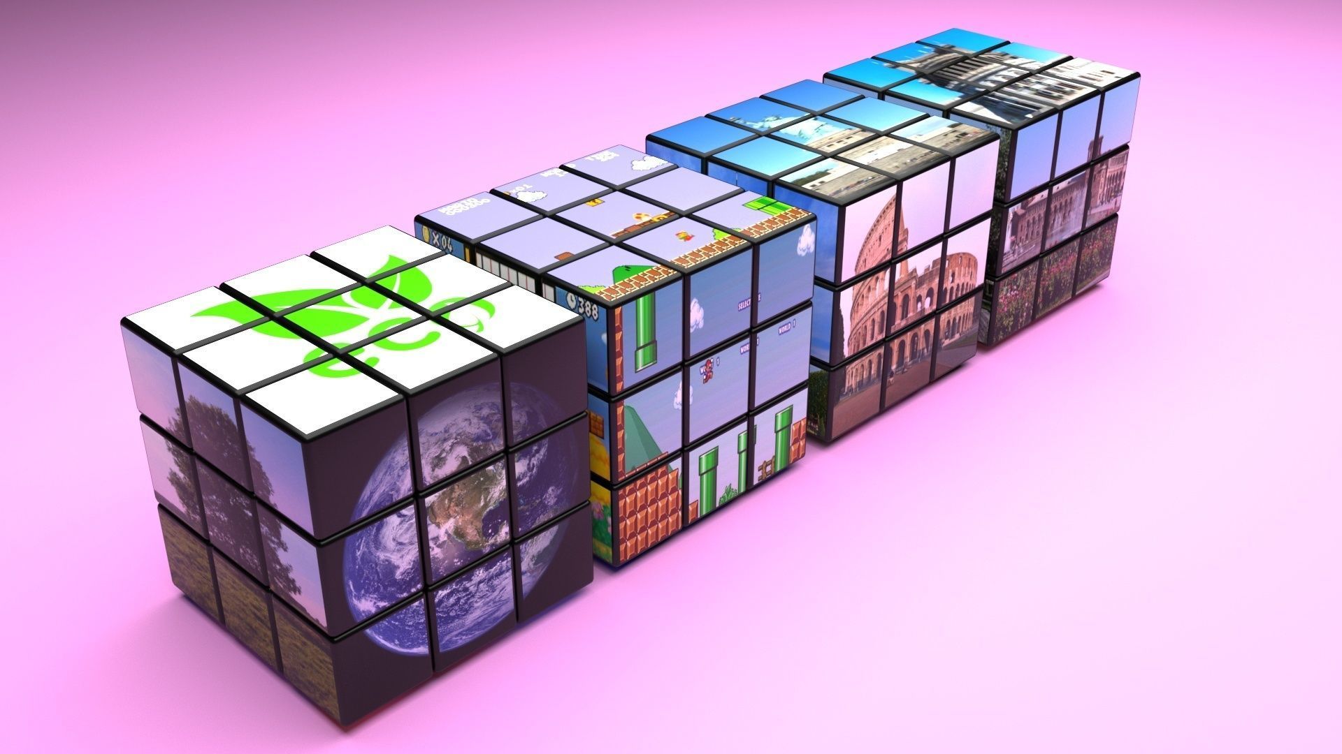 Rubiks Cubes Set With Pictures 3D model | CGTrader