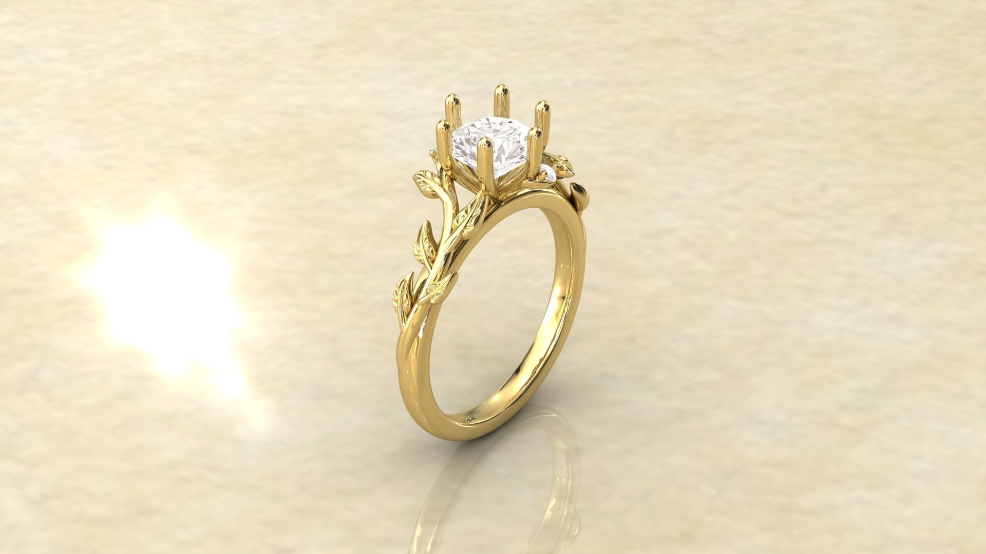 Leaf Vines Engagement Ring with Side Stones Version 2 3D model 3D ...