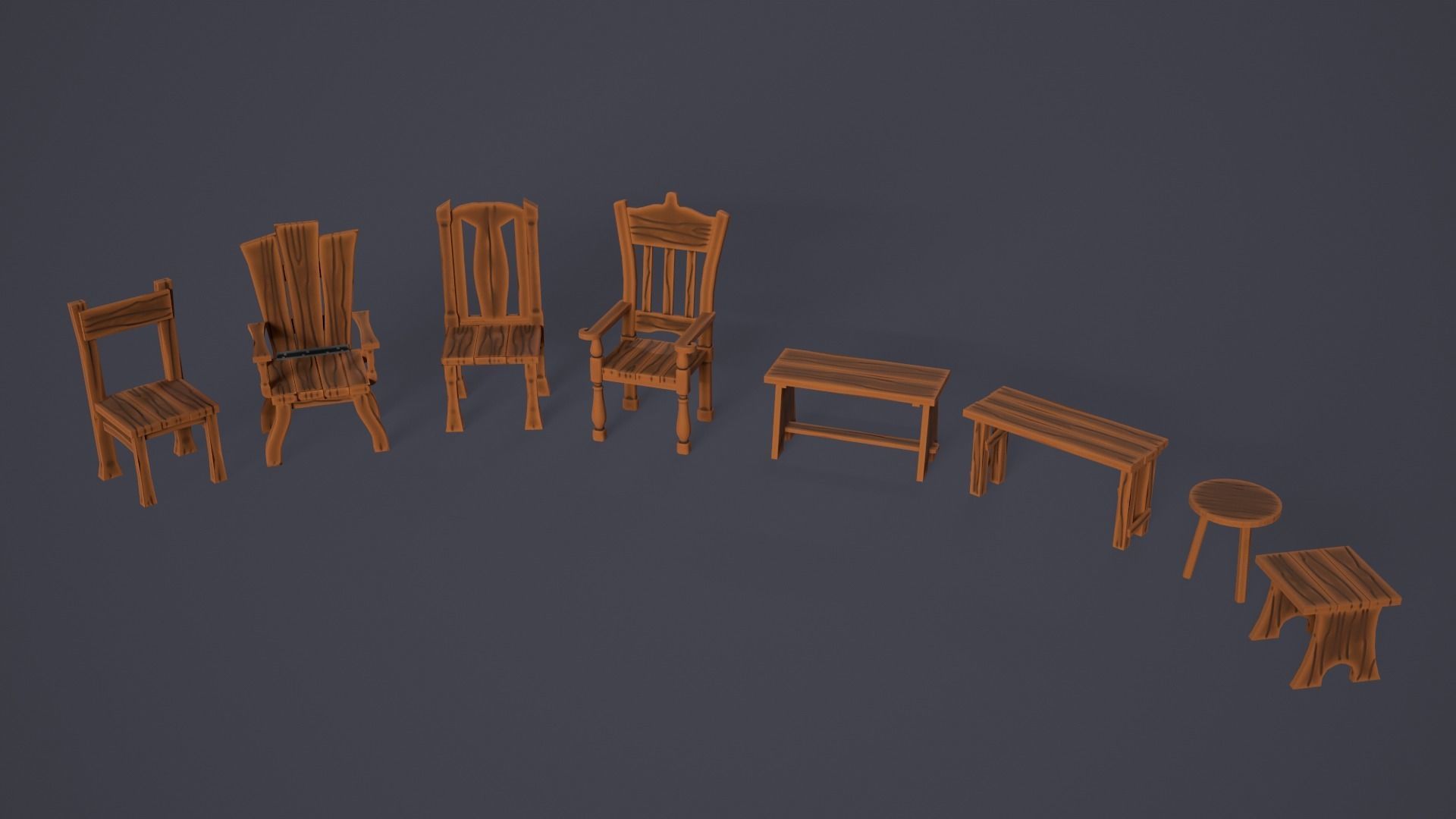 3D model Stylized Medieval Chair Collection VR / AR / low-poly | CGTrader