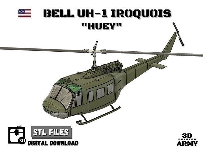 Bell UH-1 HUEY Iroquois - STL files for 3D printing 3D model 3D ...