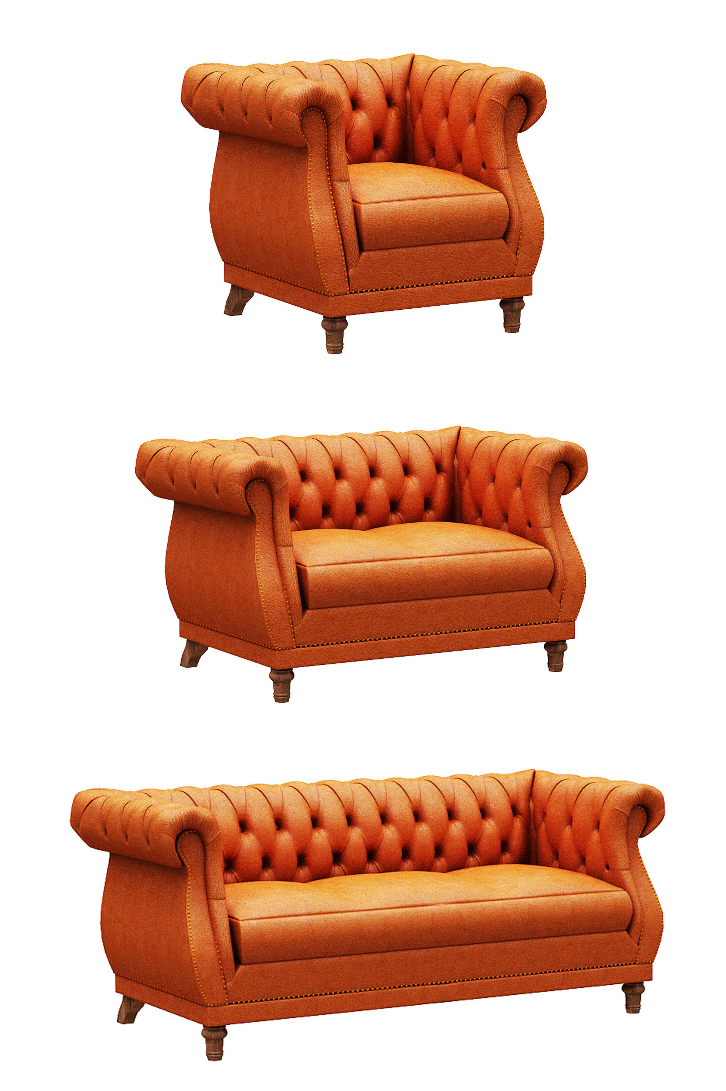 3D model Classical Sofa set model Leather and Wood VR / AR / low-poly ...