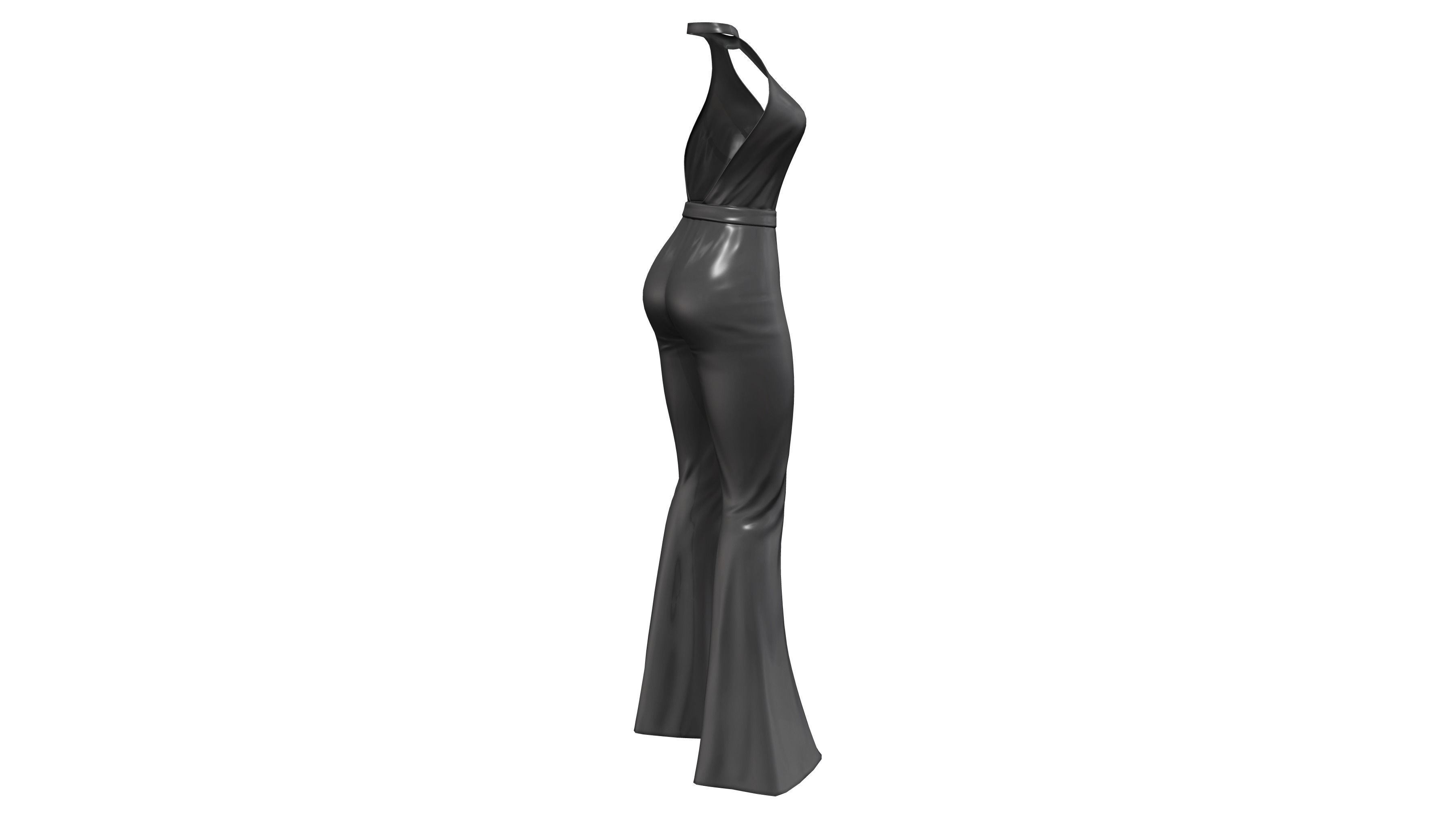 3d Model Black Satin Boot Cut One Piece Suit Vr Ar Low Poly Cgtrader