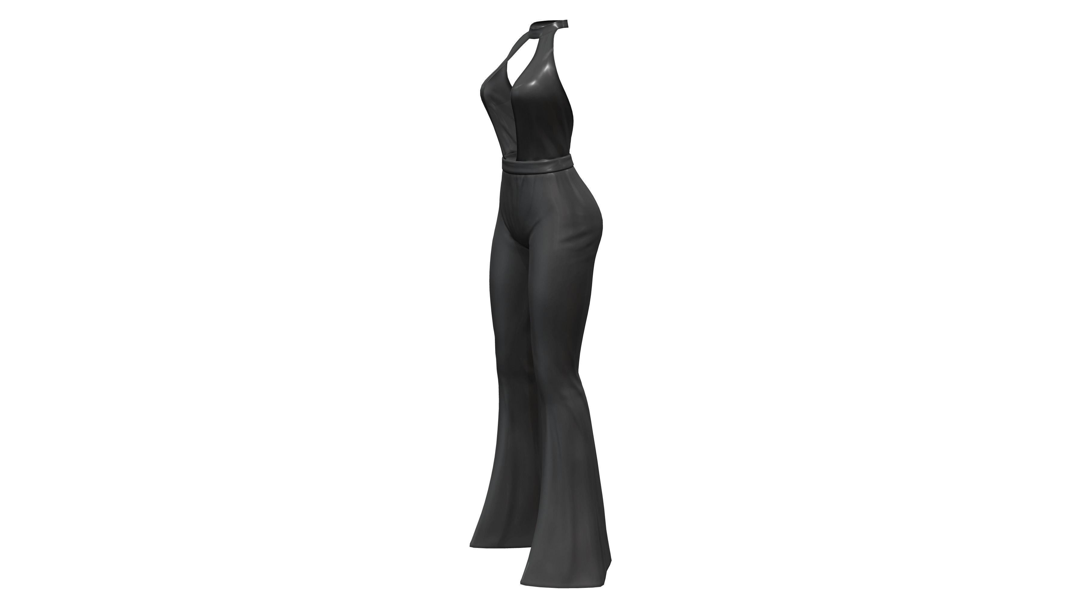 3d Model Black Satin Boot Cut One Piece Suit Vr Ar Low Poly Cgtrader