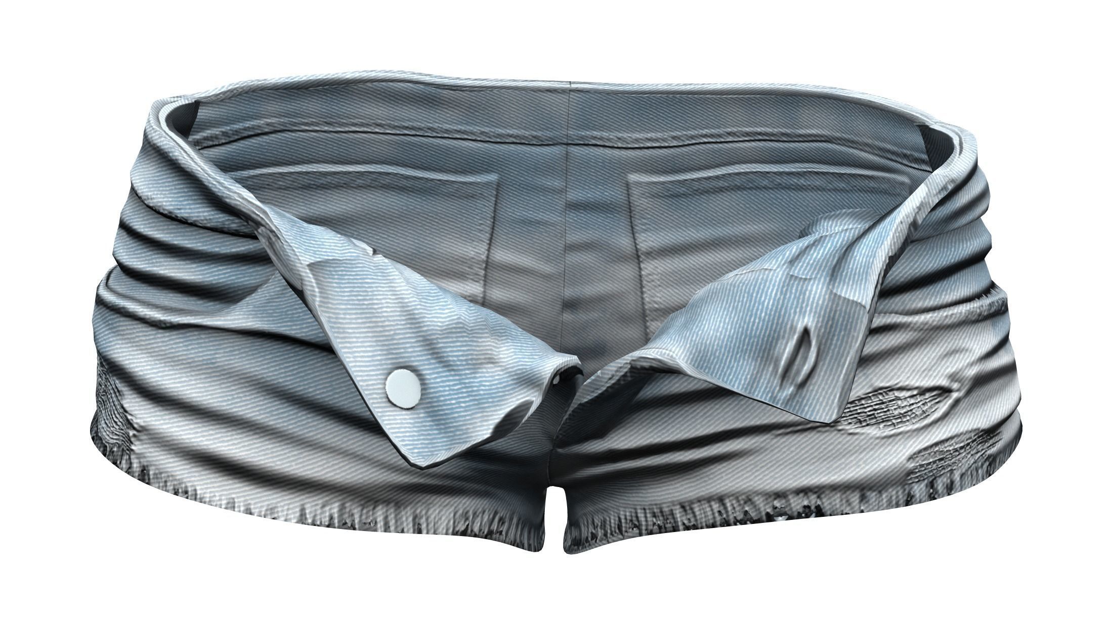 3D model Open Front Unbuttoned Unzipped Micro Denim Shorts VR / AR ...