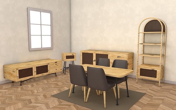 Dining Room Set 01 3D model rigged | CGTrader