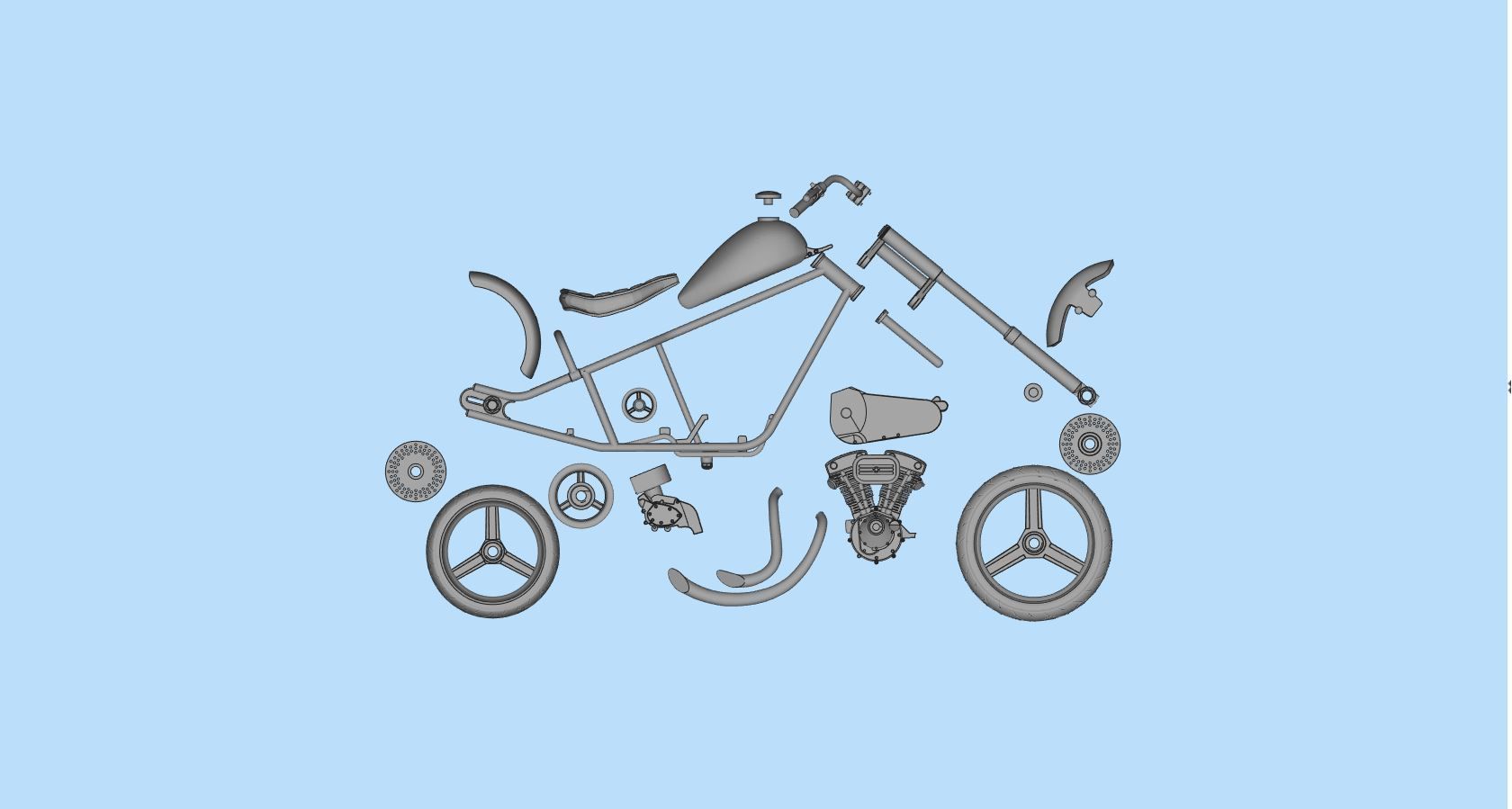 Chopper custom biker motorcycle STL printable 3D model 3D printable ...