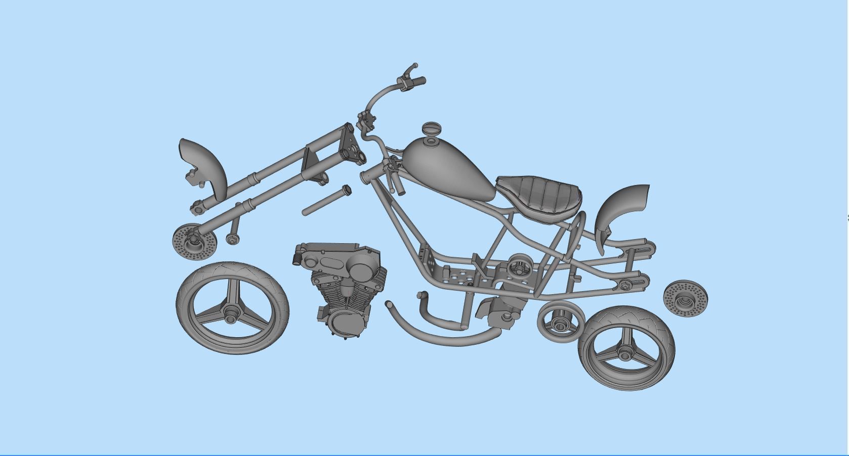 Chopper custom biker motorcycle STL printable 3D model 3D printable ...