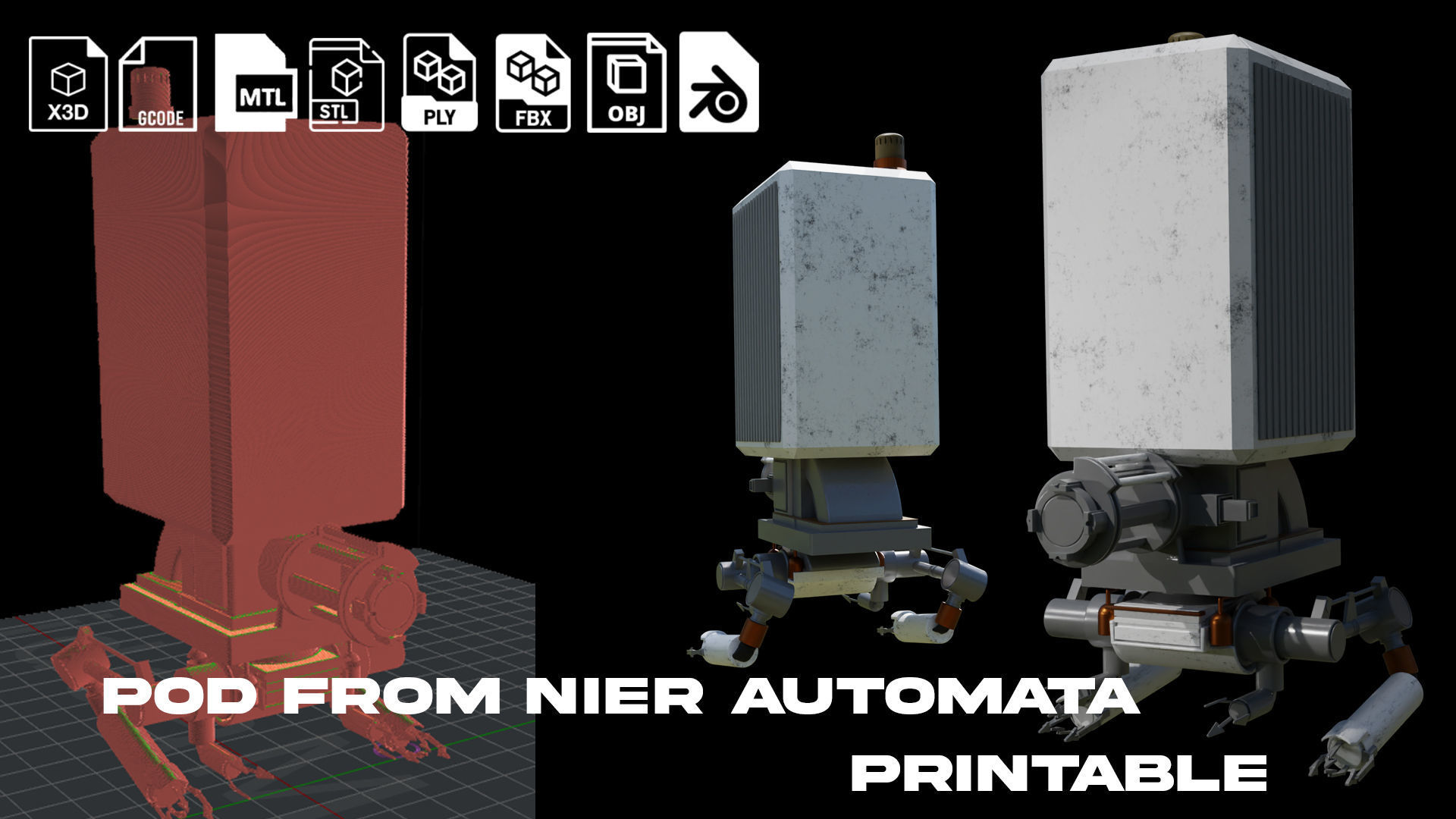 3D model Printable POD from Nier Automata Drone VR / AR / low-poly ...