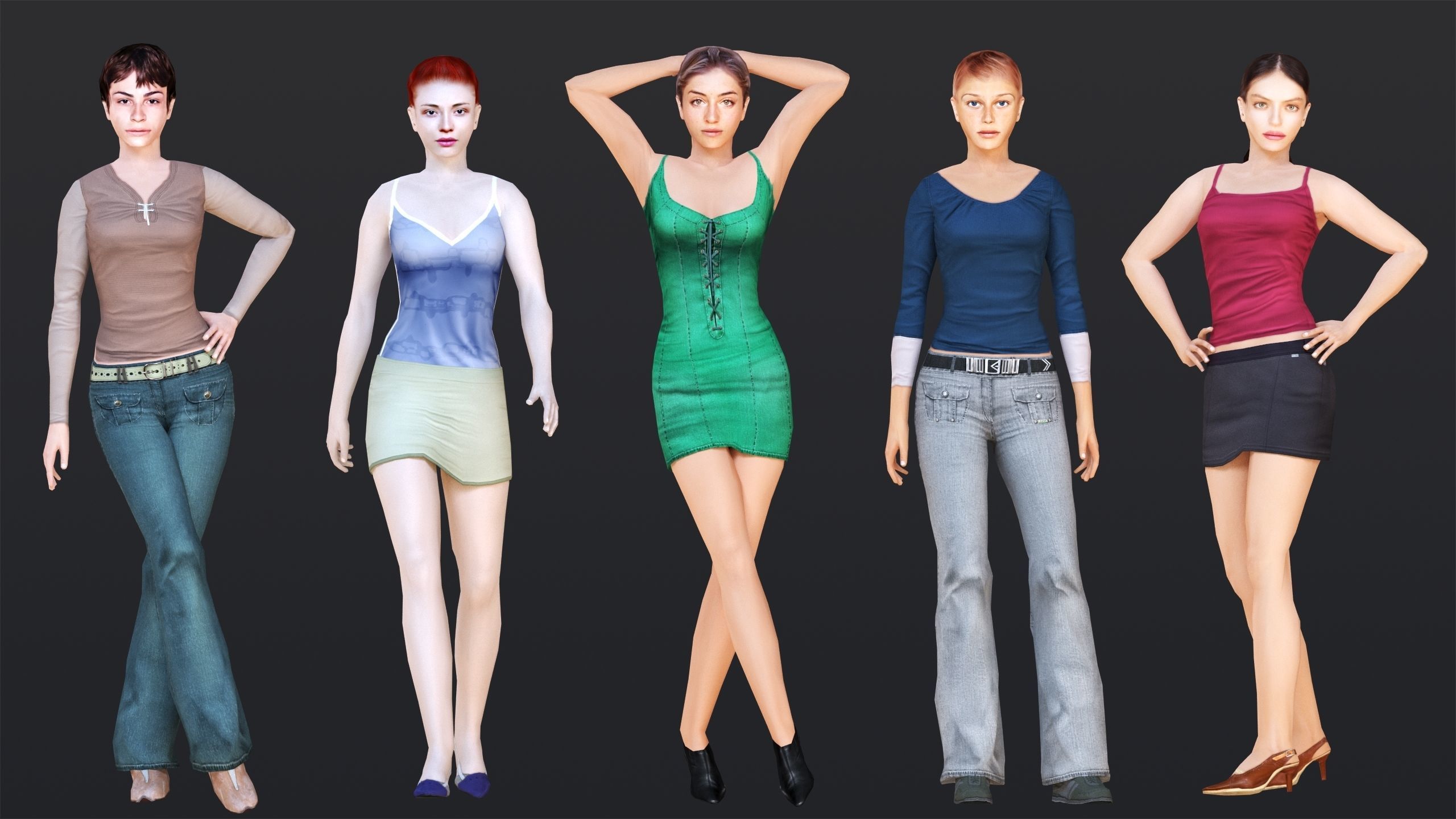 3D Model Collection Woman 1 To 5 VR / AR / low-poly | CGTrader