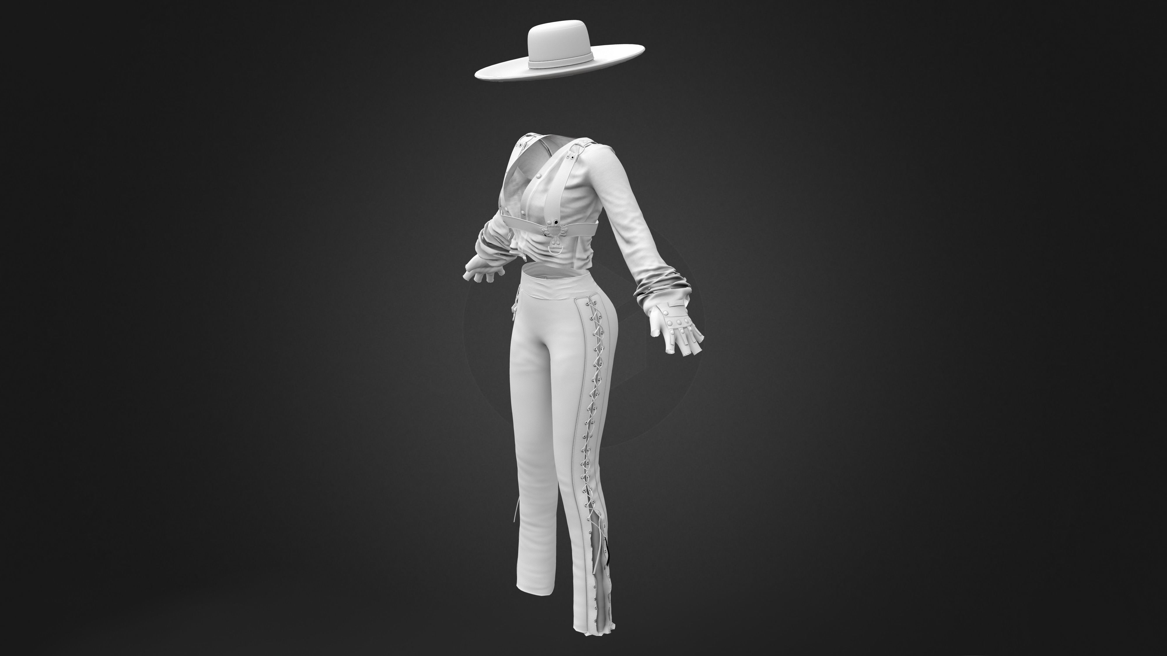 3D model Decorated Pants Top Hat Gloves Punk Outfit VR / AR / low-poly ...
