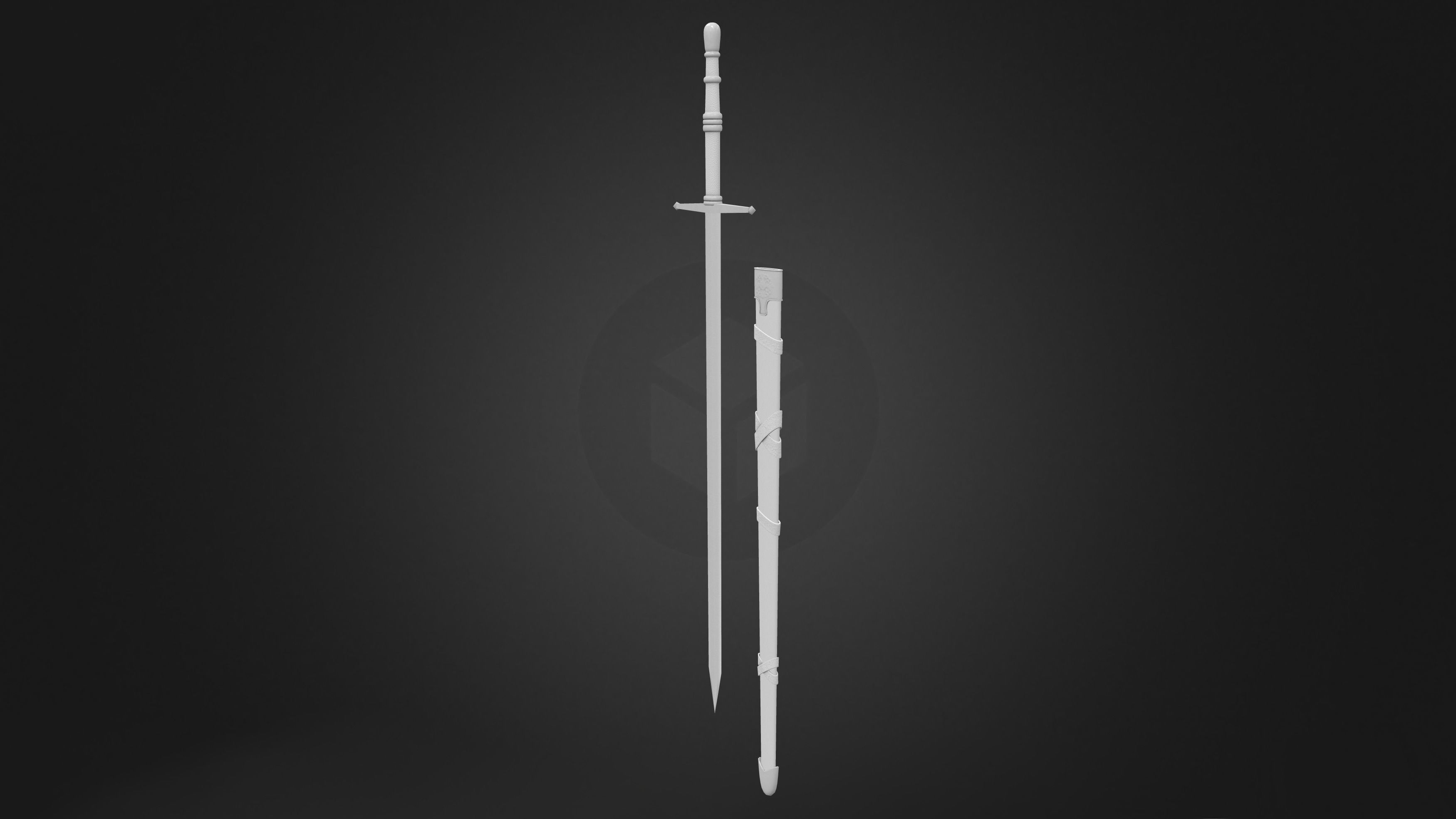 3D model Medieval Long Knight Back Hung Sword With Scabbard VR / AR ...