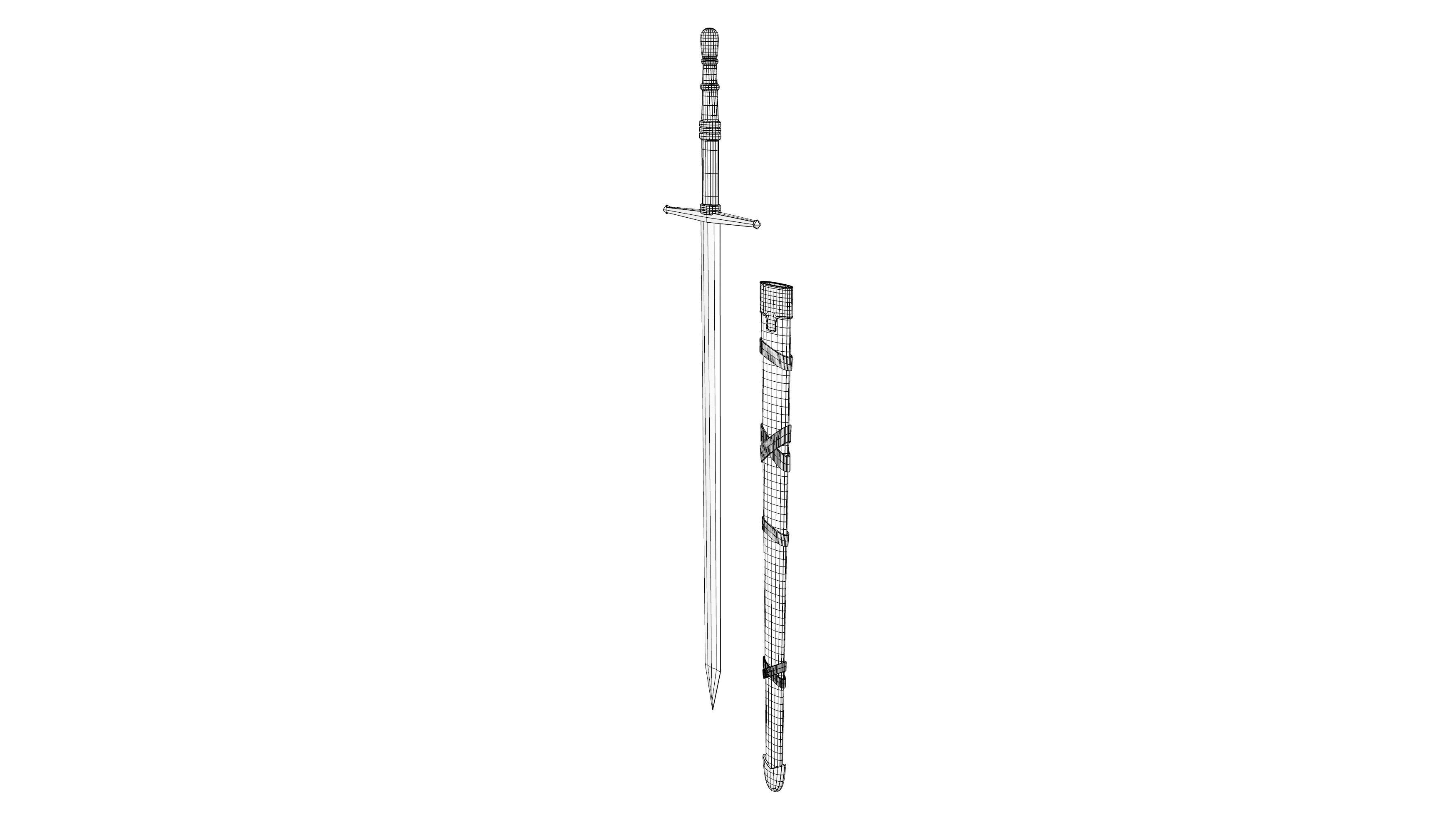 3D model Medieval Long Knight Back Hung Sword With Scabbard VR / AR ...
