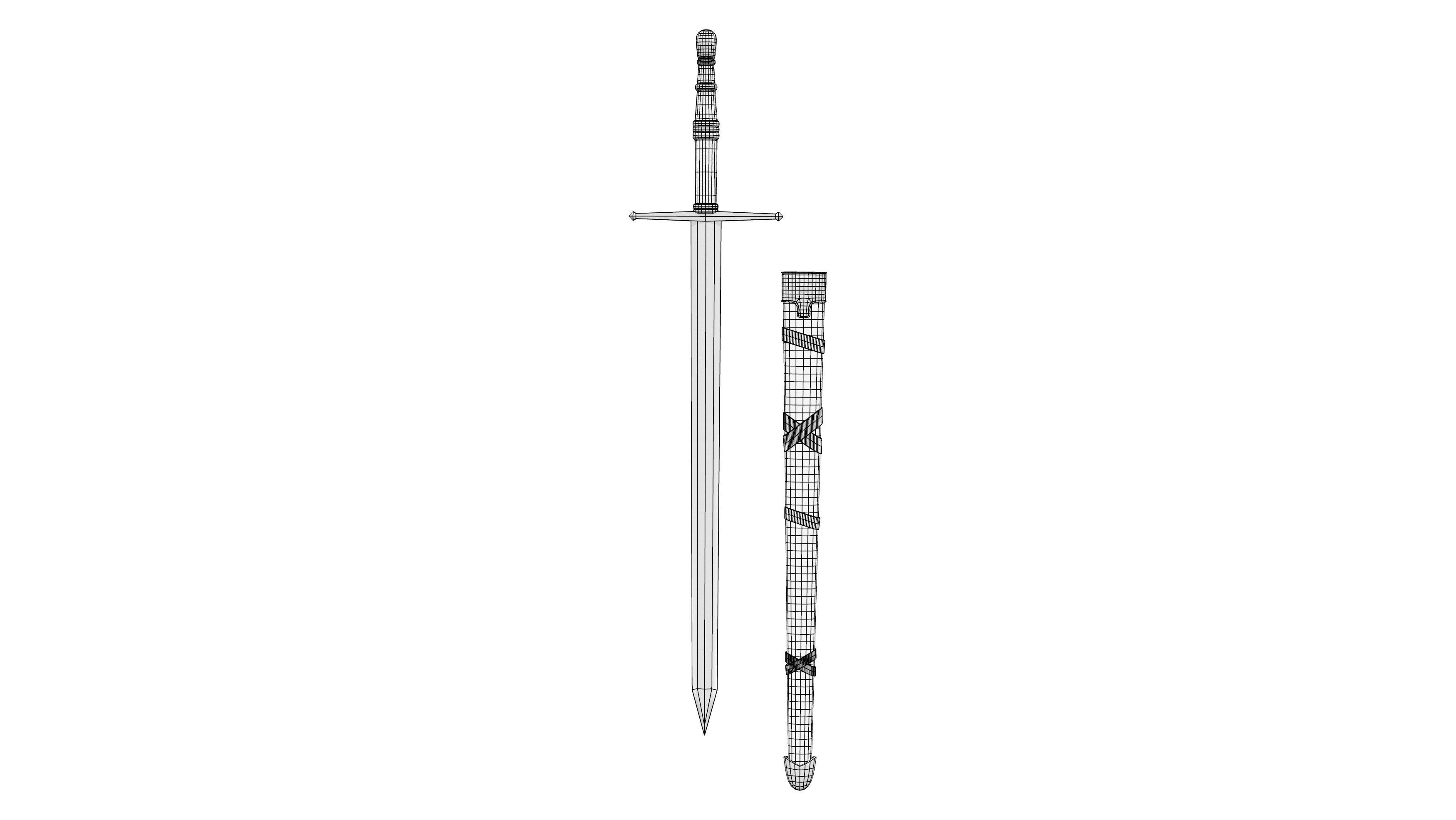 3D model Medieval Long Knight Back Hung Sword With Scabbard VR / AR ...