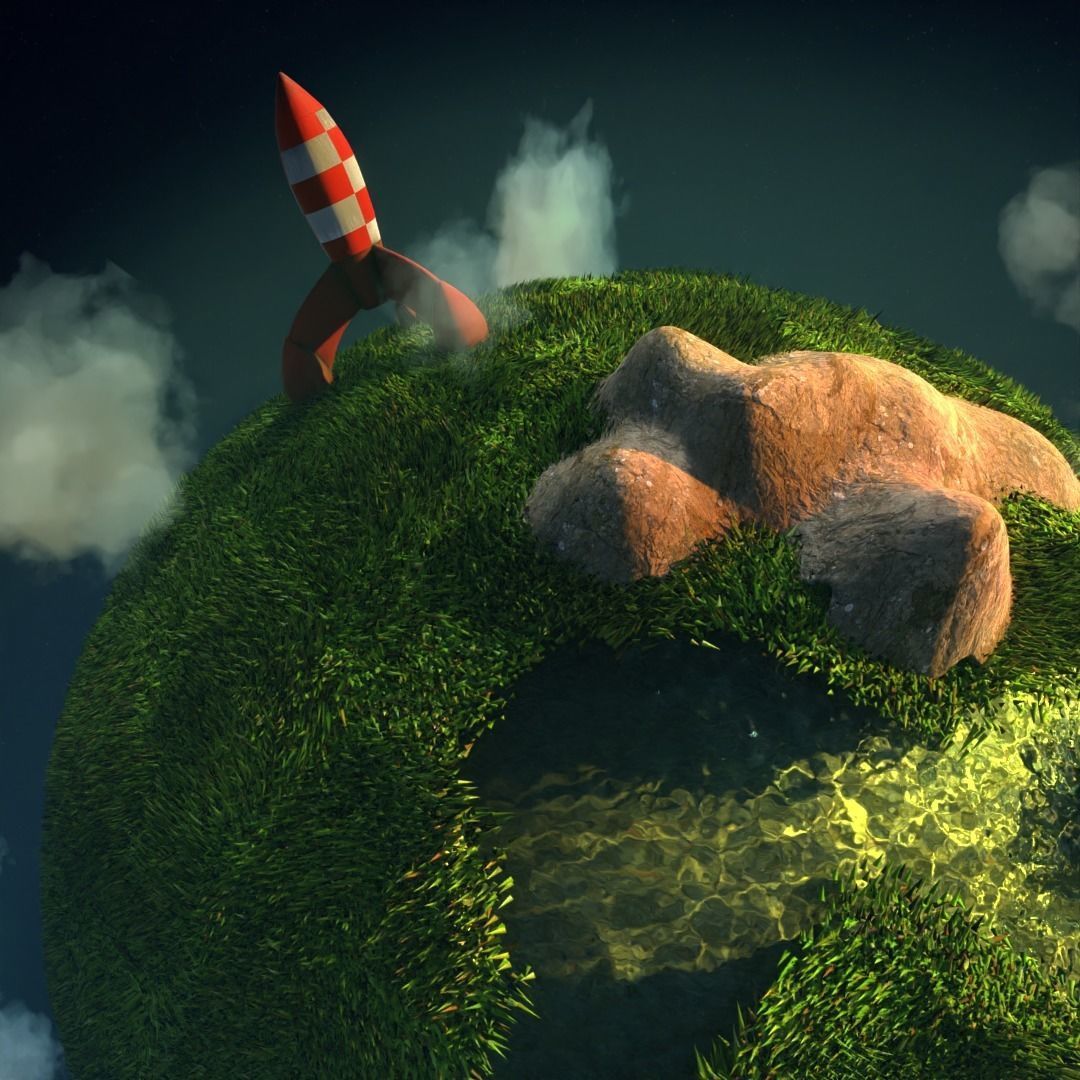 Tintin rocket on tiny planet 3D model animated | CGTrader