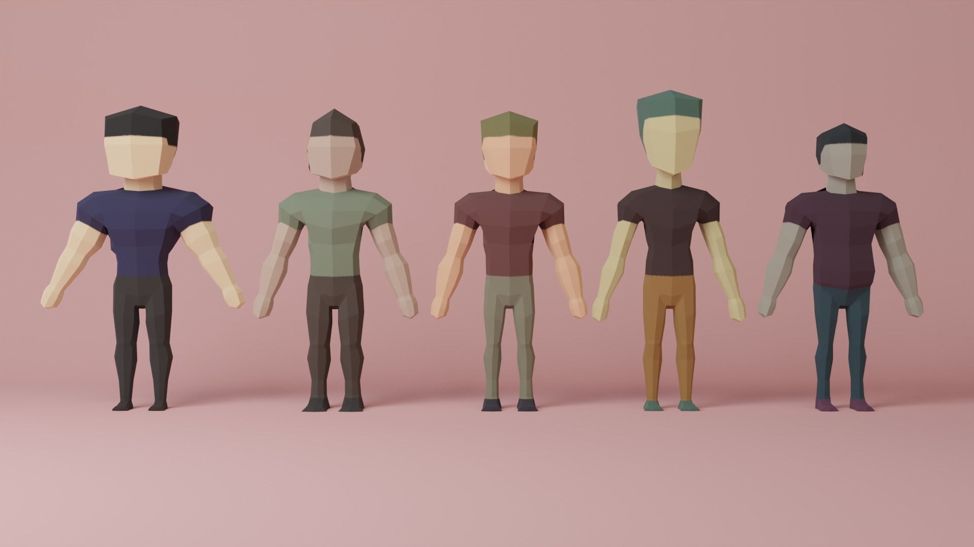 Lowpoly Man group of men in row free VR / AR / low-poly 3D model | CGTrader