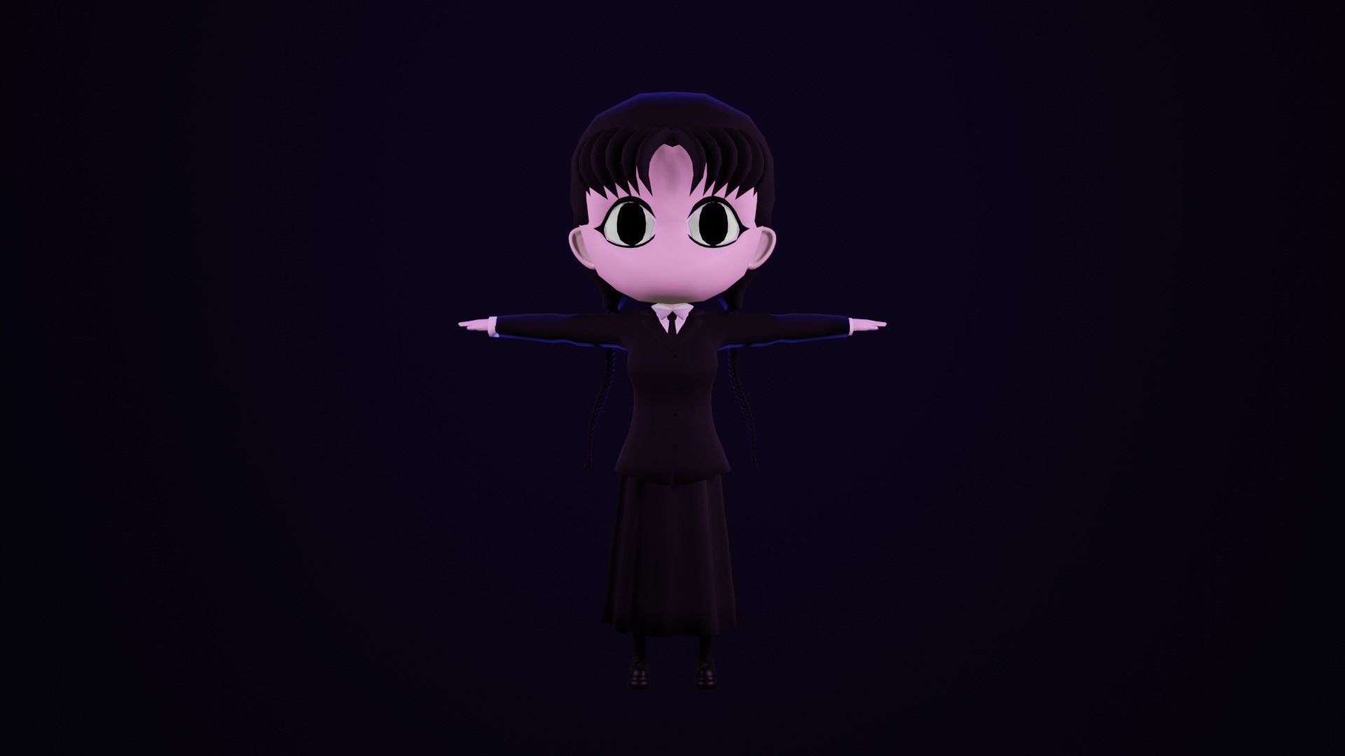 3D model WEDNESDAY ADDAMS LOWPOLY CHARACTER CHIBI VR / AR / low-poly ...