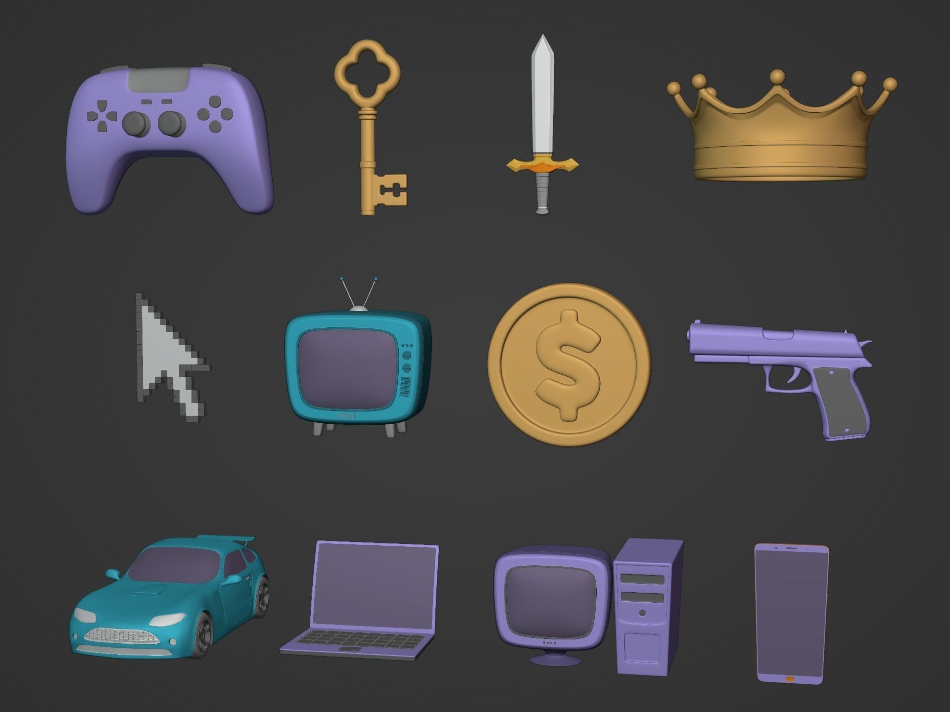 3D model Videos Games Icons Pack VR / AR / low-poly | CGTrader