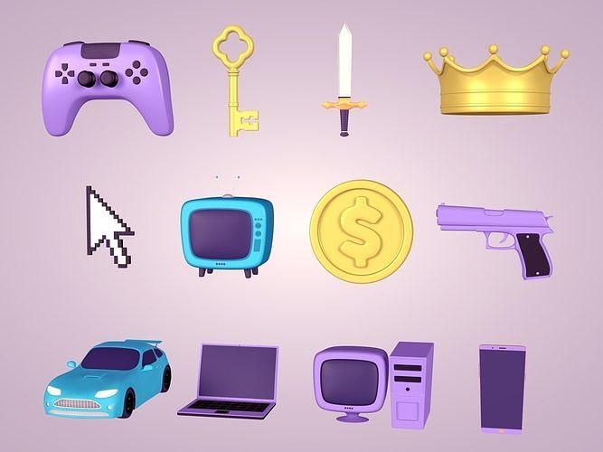 3D model Videos Games Icons Pack VR / AR / low-poly | CGTrader