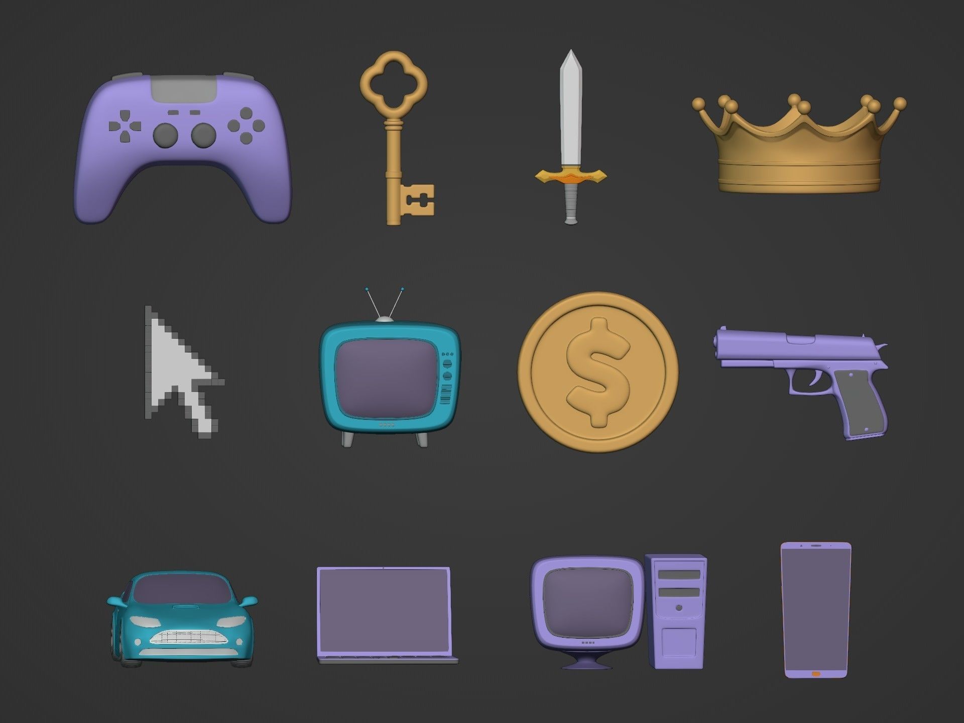 3D model Videos Games Icons Pack VR / AR / low-poly | CGTrader